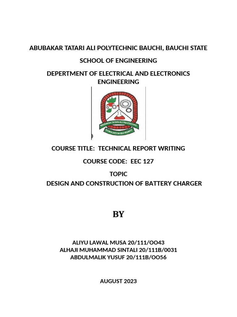Aliyu Lawal Musa (Technical Report Writing) | PDF | Battery Charger | Rechargeable Battery