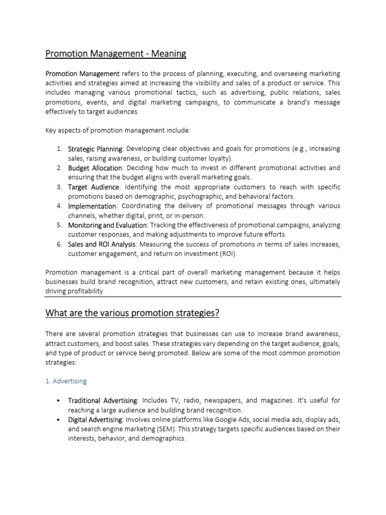 NOTES Promotion Management | PDF | Marketing Communications | Target ...