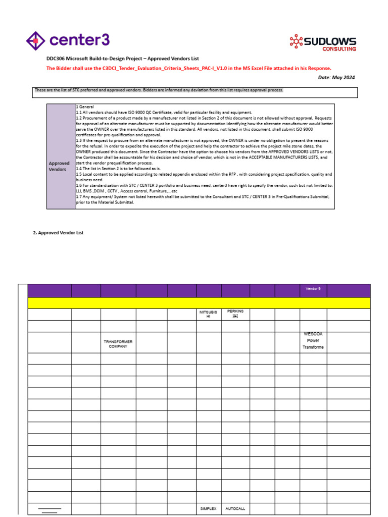 PAC-1 - Appendix H - Approved Vendor List | PDF
