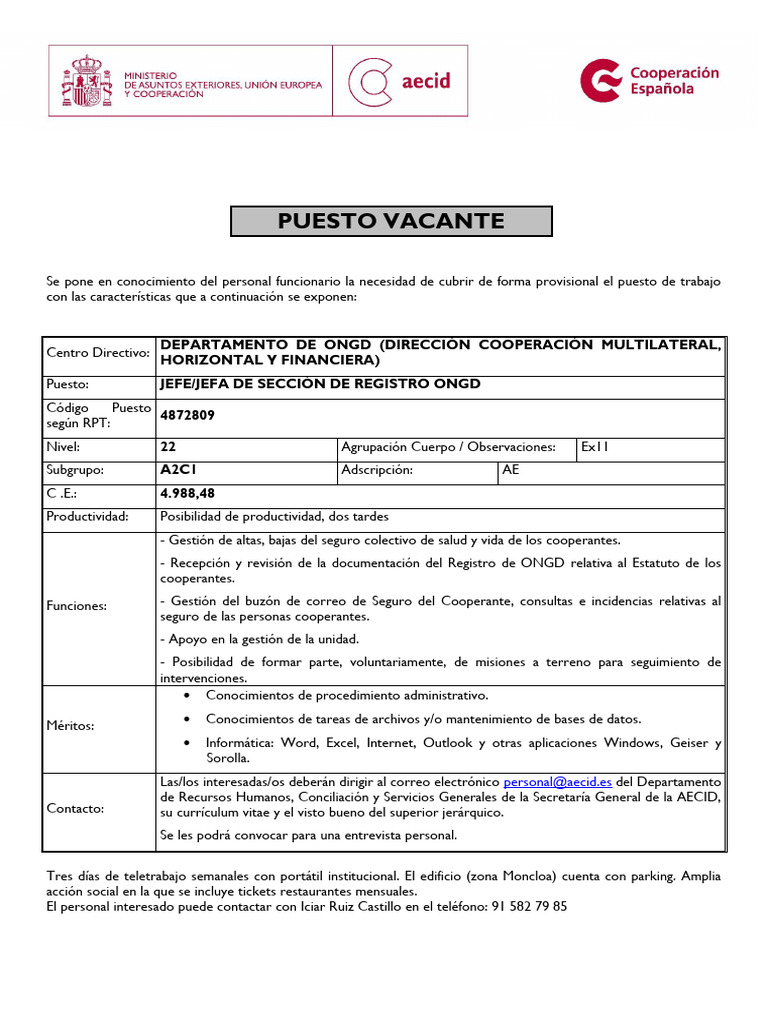 4872809 N22 JEFE JEFA SECCION DE REGISTRO ONGD | PDF