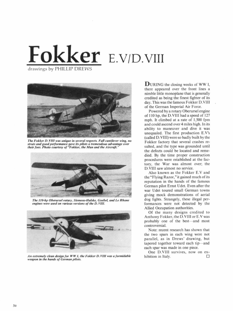 Scale Aircraft Drawings Vol. 1 15 - Fokker E.V - D.VIII | PDF