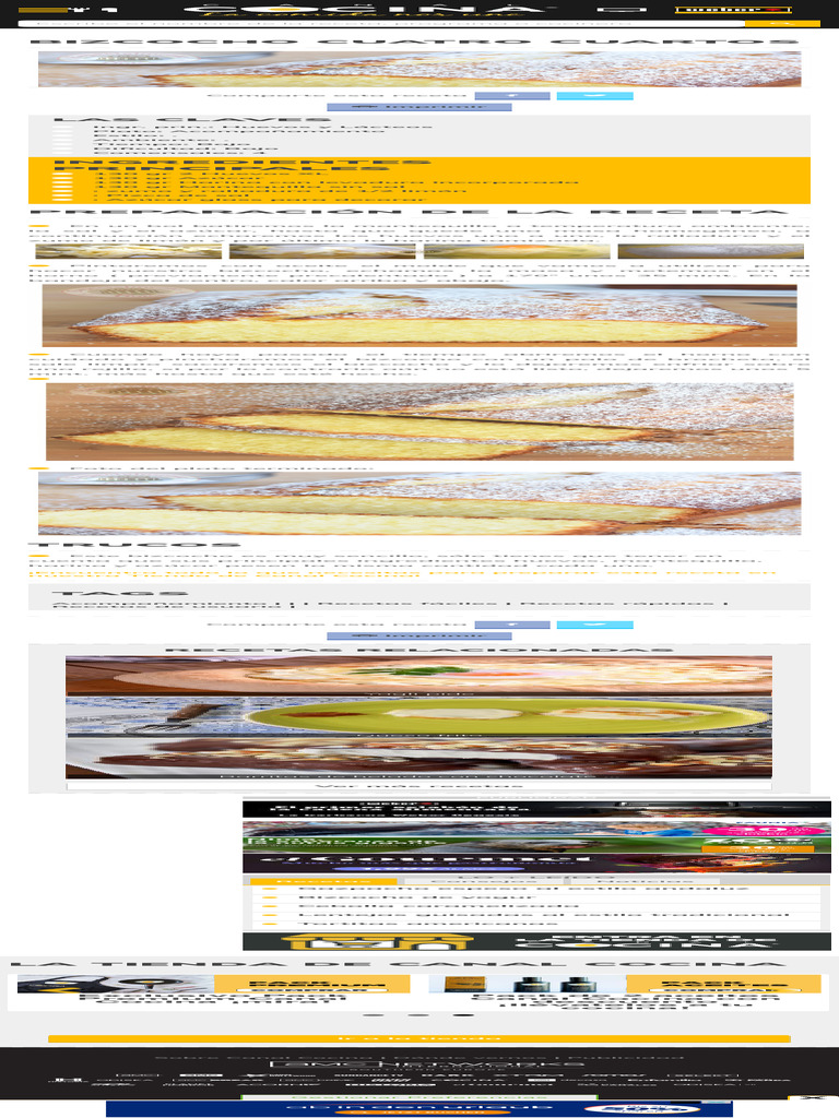 Bizcocho cuatro cuartos - - Receta - Canal Cocina | PDF | Cocina ...