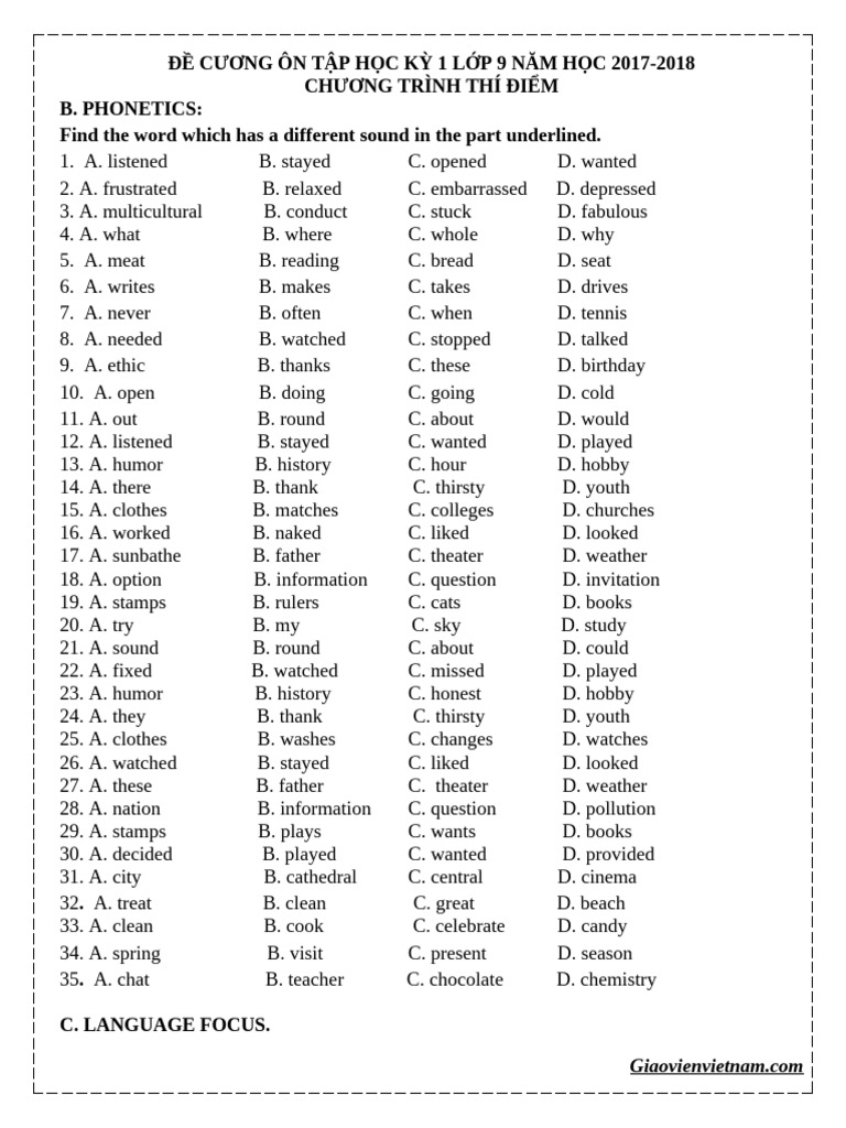 DE CUONG ON TAP TIENG ANH 9 THI DIEM | PDF | English Language