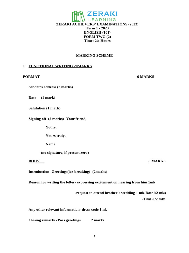 Zeraki Achievers' Exam Marking Scheme | PDF | Democracy | Political ...