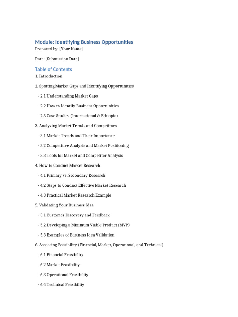 Identifying Business Opportunities Guide | PDF | Marketing Research ...