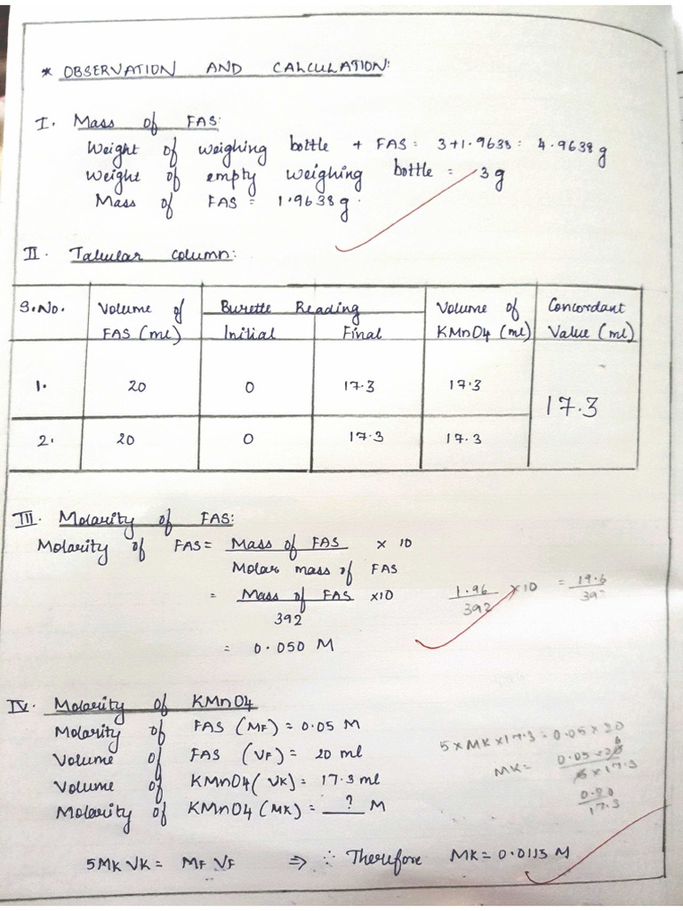 Volumetric Analysis FAS X KMnO4 | PDF