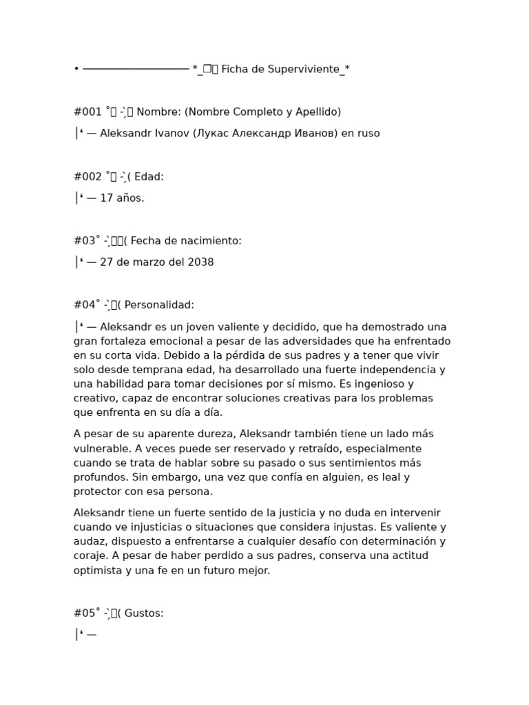 Ficha de Superviviente 1 Aleksandr Ivanov | PDF