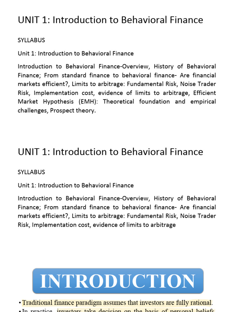 Unit 1 BF | PDF | Behavioral Economics | Efficient Market Hypothesis
