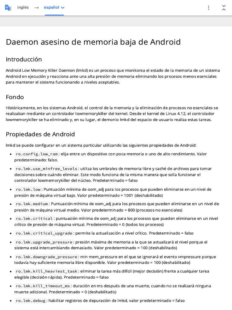Daemon asesino de memoria baja de Android | PDF | Kernel (sistema operativo) | Almacenamiento de ...