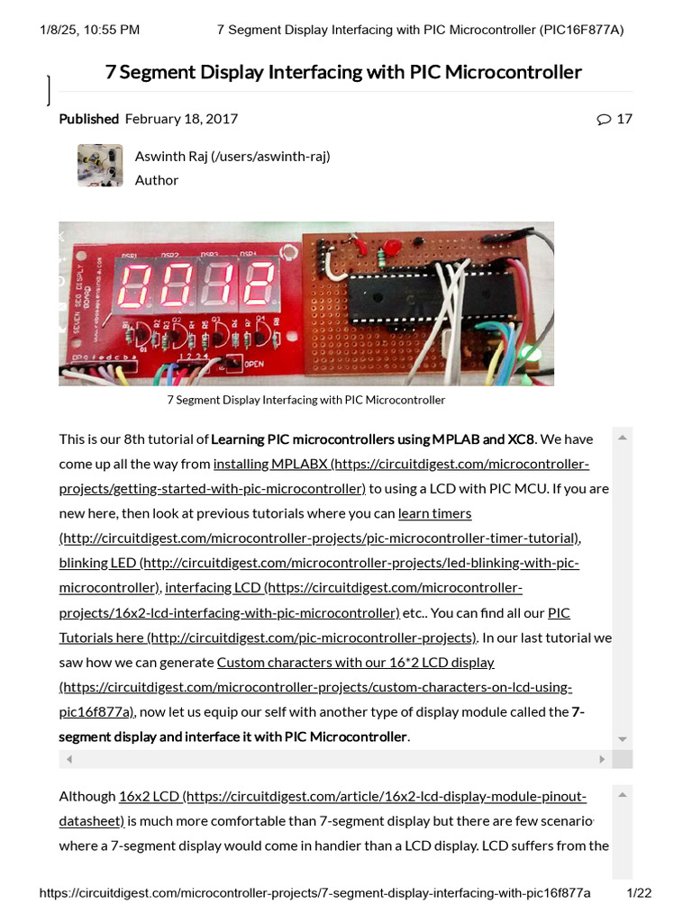 7 Segment Display Interfacing With PIC Microcontroller (PIC16F877A) | PDF | Data Type | Computer ...