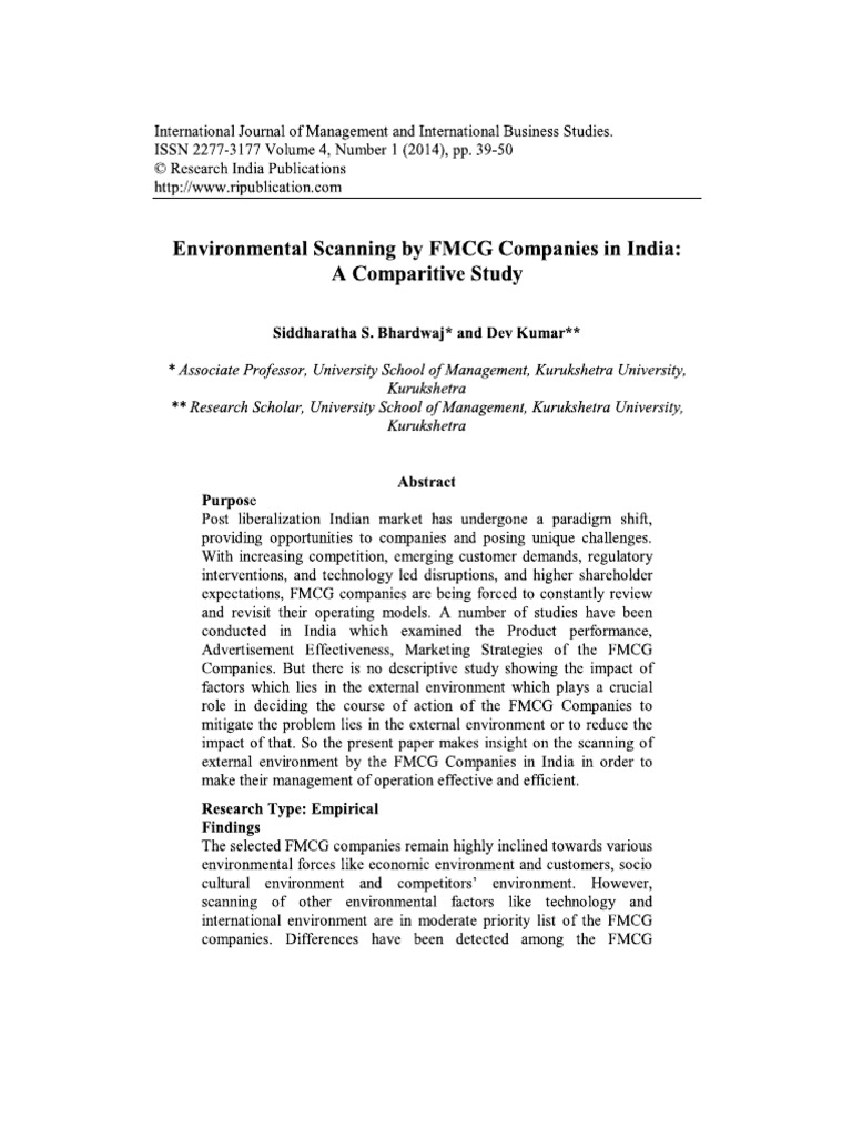 Env Scanning Case Study FMCG Industry India | PDF