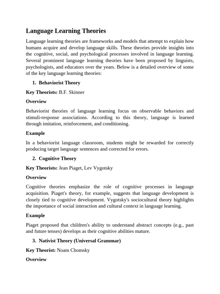 5. Overview of language learning theories | PDF | Language Acquisition ...