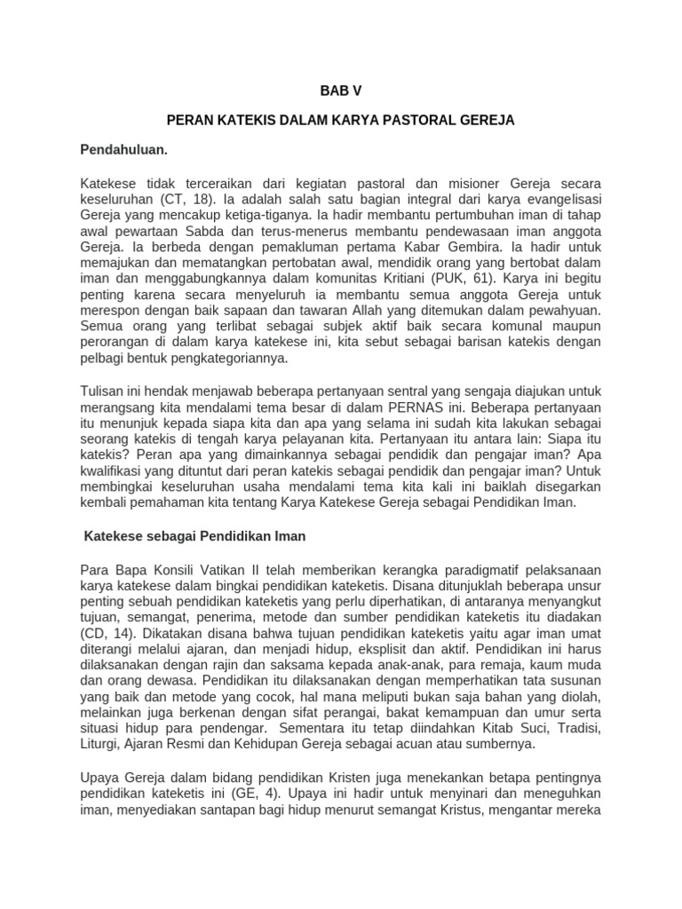 Bab V Peran Katekis Dalam Karya Gereja | PDF