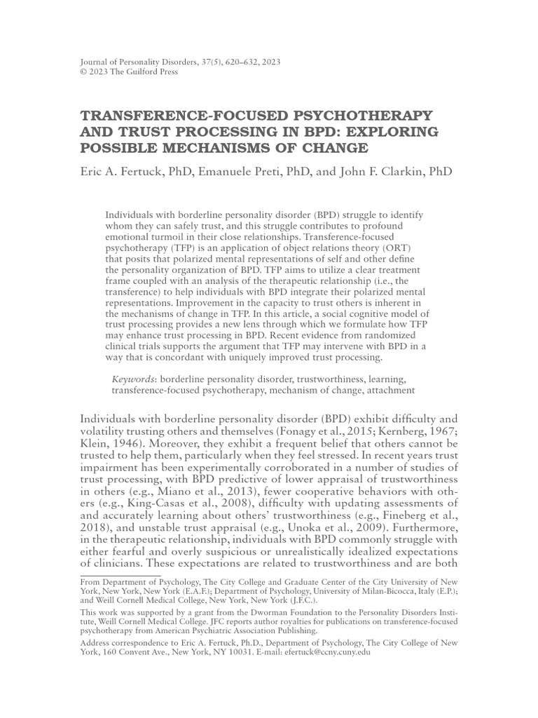 Fertuck Et Al 2023 Transference Focused Psychotherapy and Trust ...