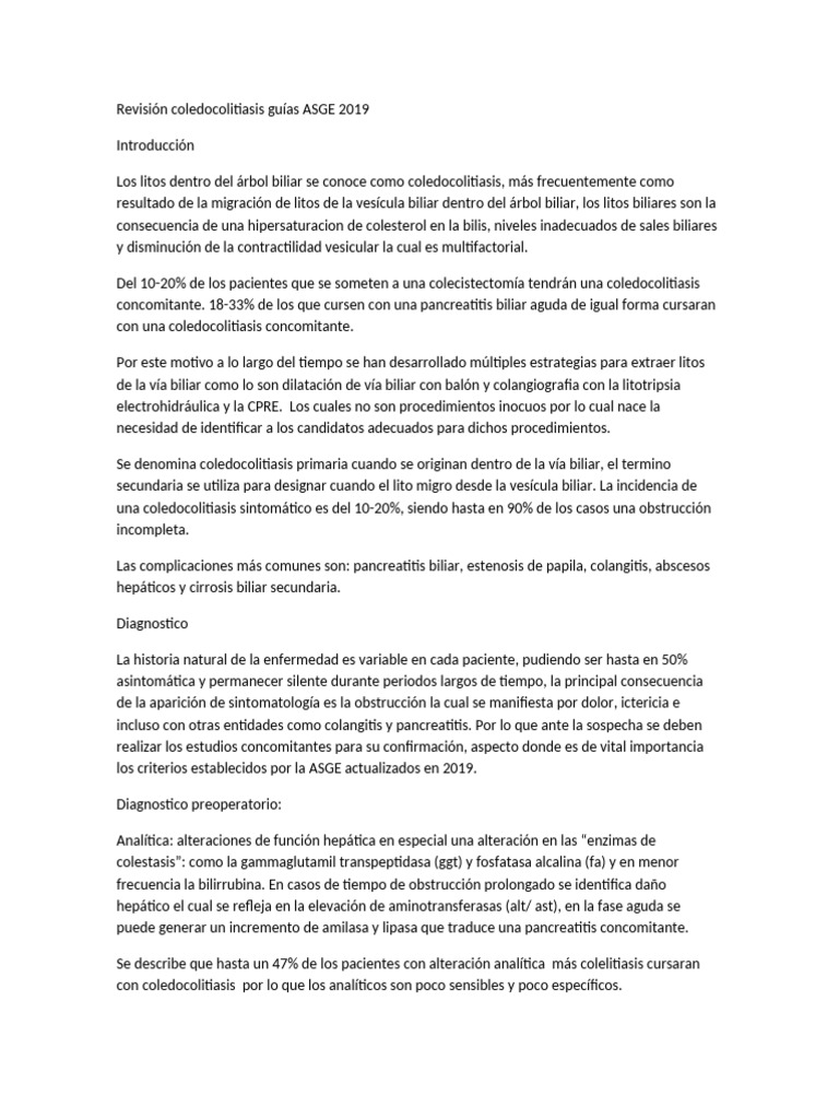Revisión Coledocolitiasis Guías ASGE 2019 | PDF | Sistema digestivo ...