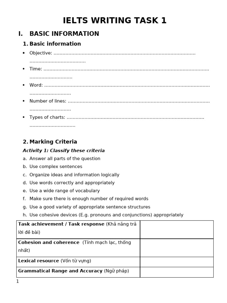 Writing Task 1 Handout - Charts - C Hiền | PDF | Adjective | Verb