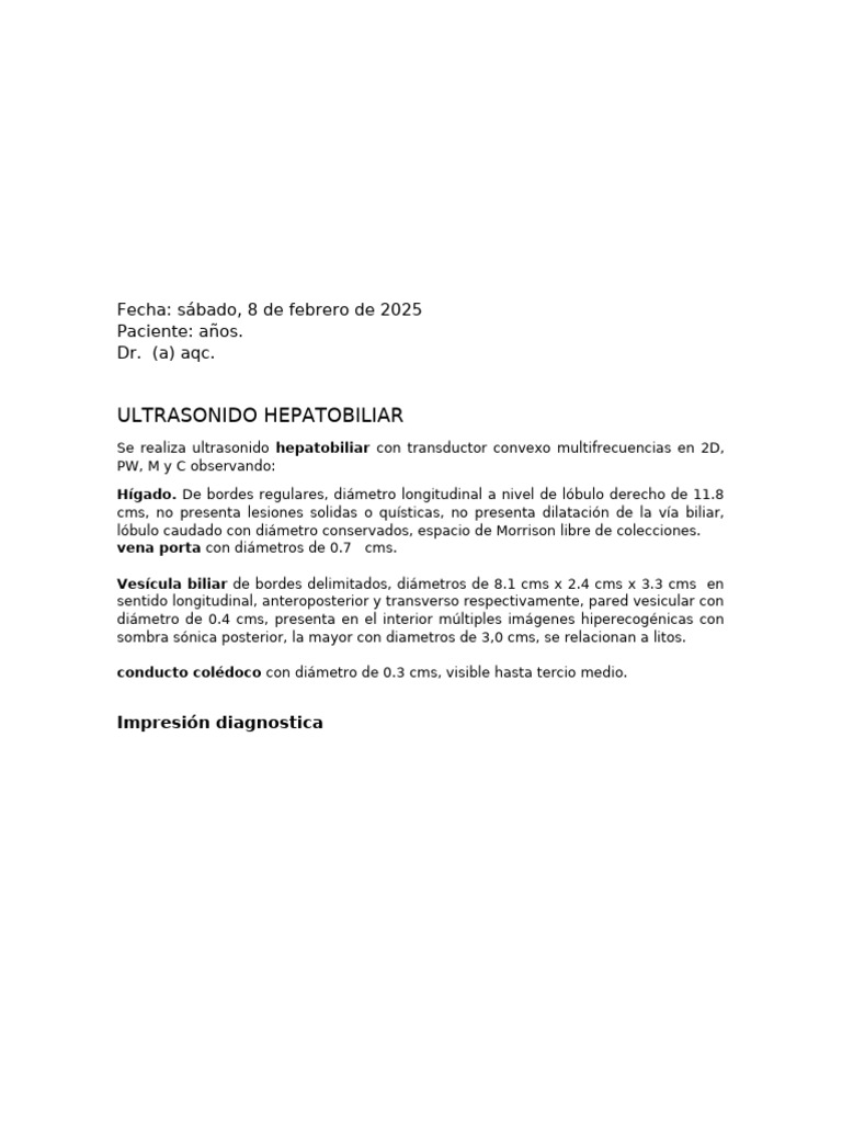 Reporte Ultrasonido HEPATOBILIAR | PDF