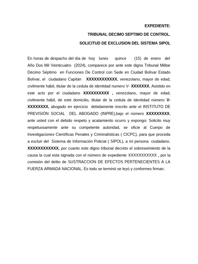 Solicitud de Exclusión del SIPOL | PDF