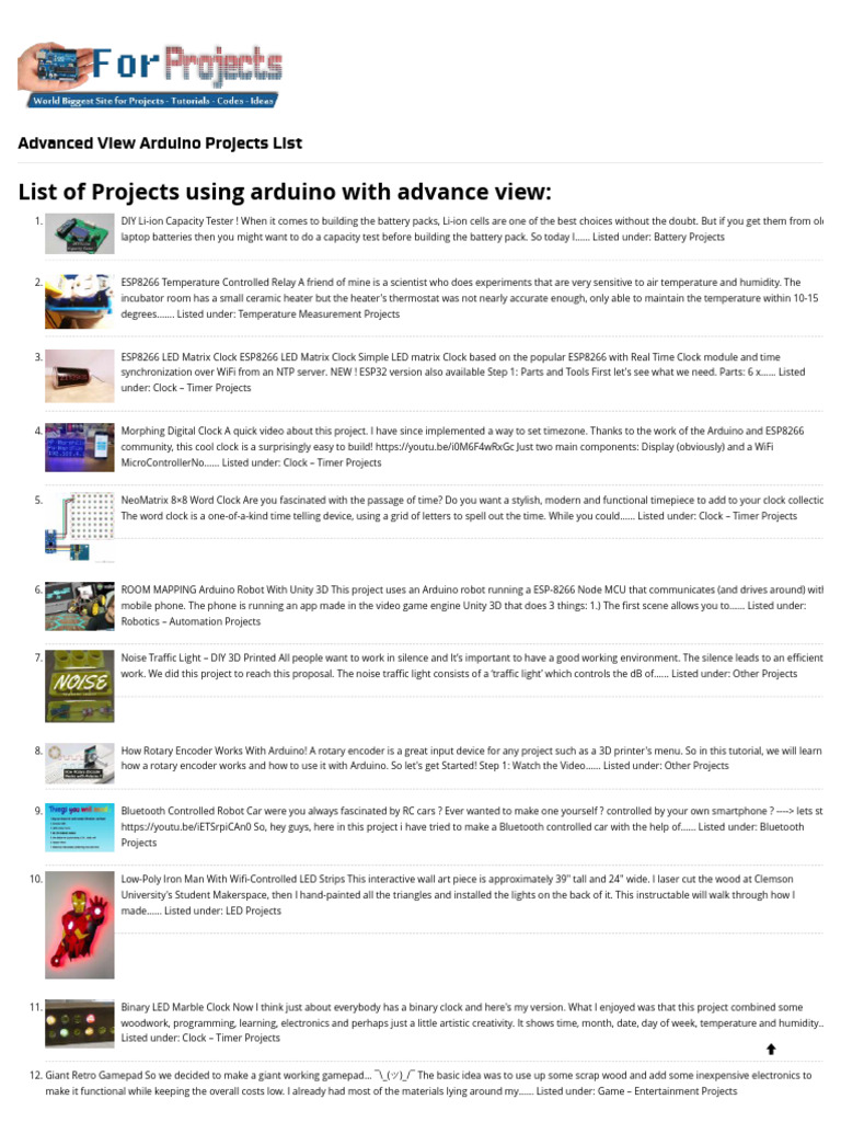Advanced Arduino Project Ideas List | PDF | Arduino | Sensor