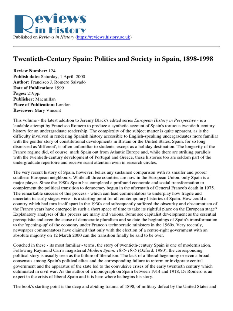 Twentieth-Century Spain: Politics & Society | PDF | Spain | Nationalism