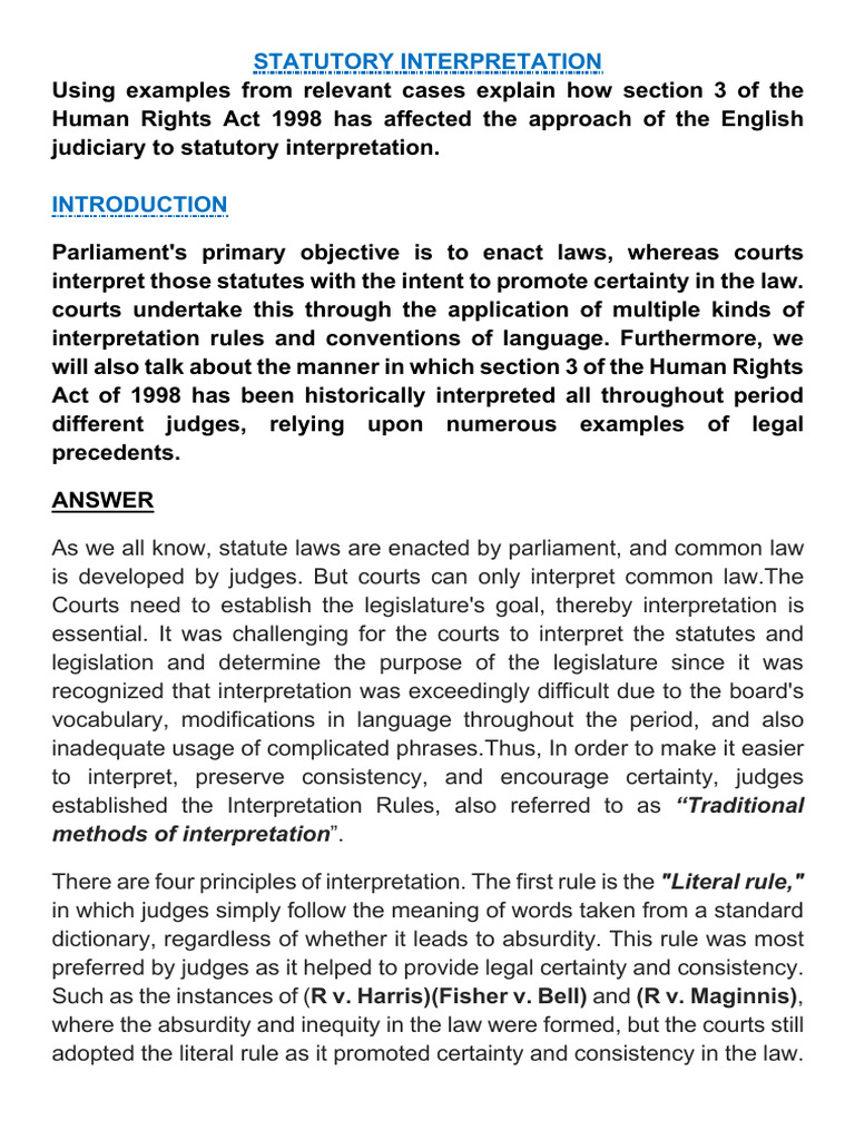 STATUTORY INTERPRETATION | PDF | Statutory Interpretation | Plain ...