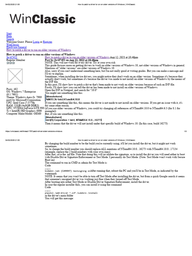 How To Patch A Driver To Run On Older Versions of Windows - WinClassic | PDF | Booting | Device ...