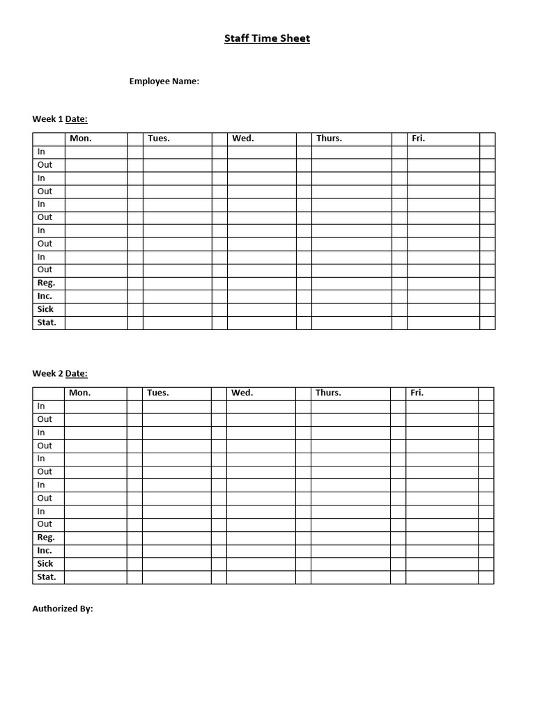 Staff Time Sheet PDF Fillable Form Nov.13 to 24 | PDF
