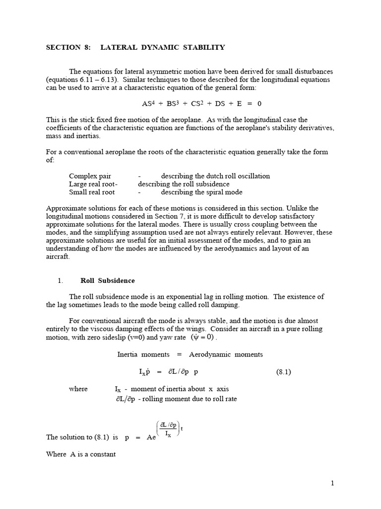 Lateral Dynamic Stability | PDF | Aircraft | Mechanics