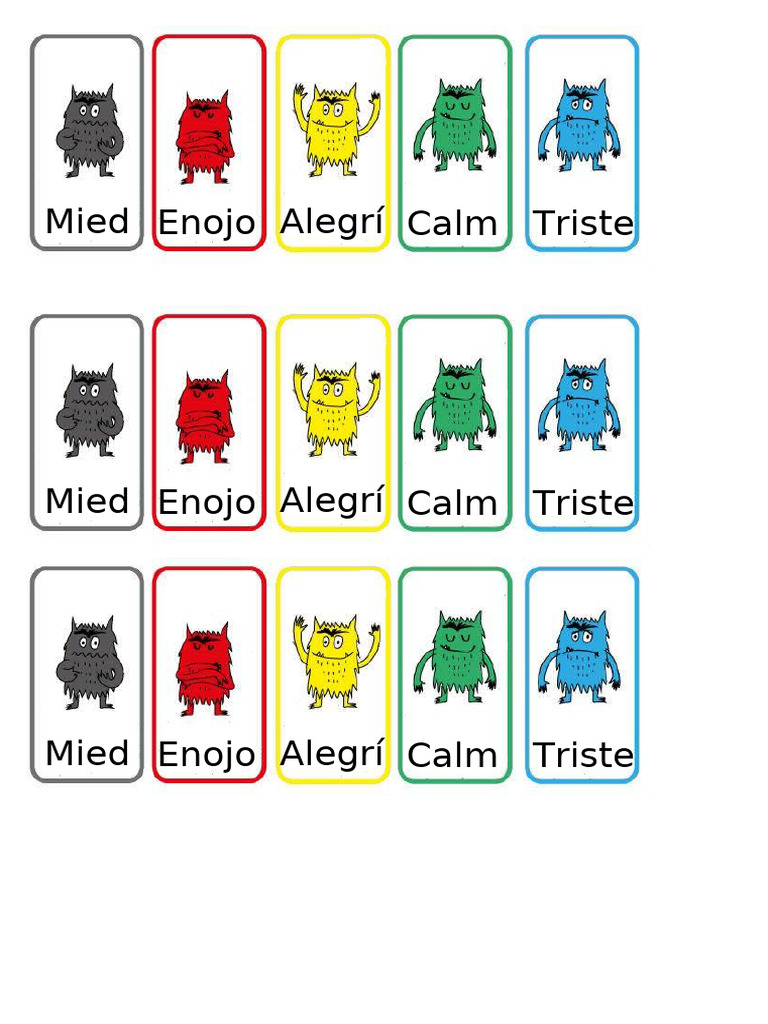 Tarjeta de Emociones Moustro | PDF