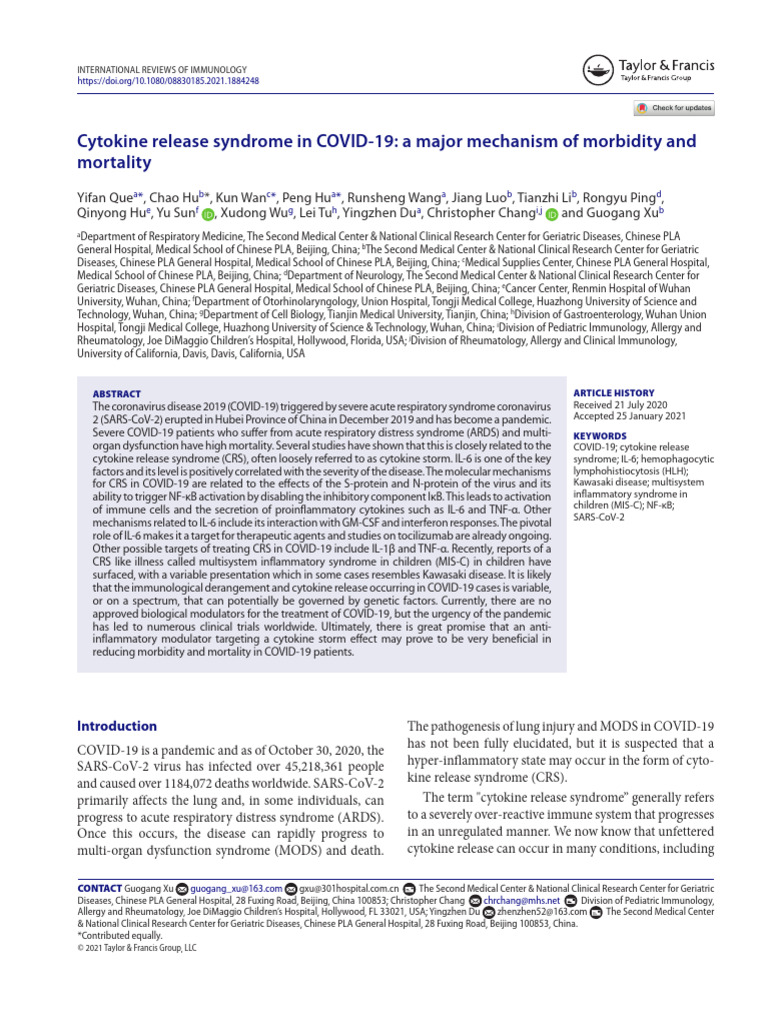Cytokine Release Syndrome in COVID-19 - A Major Mechanism of Morbidity ...
