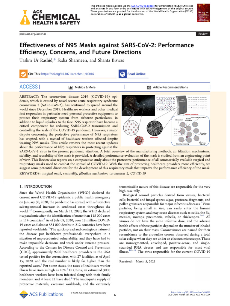 Effectiveness of N95 Masks Against SARS-CoV-2 - Performance Efficiency ...