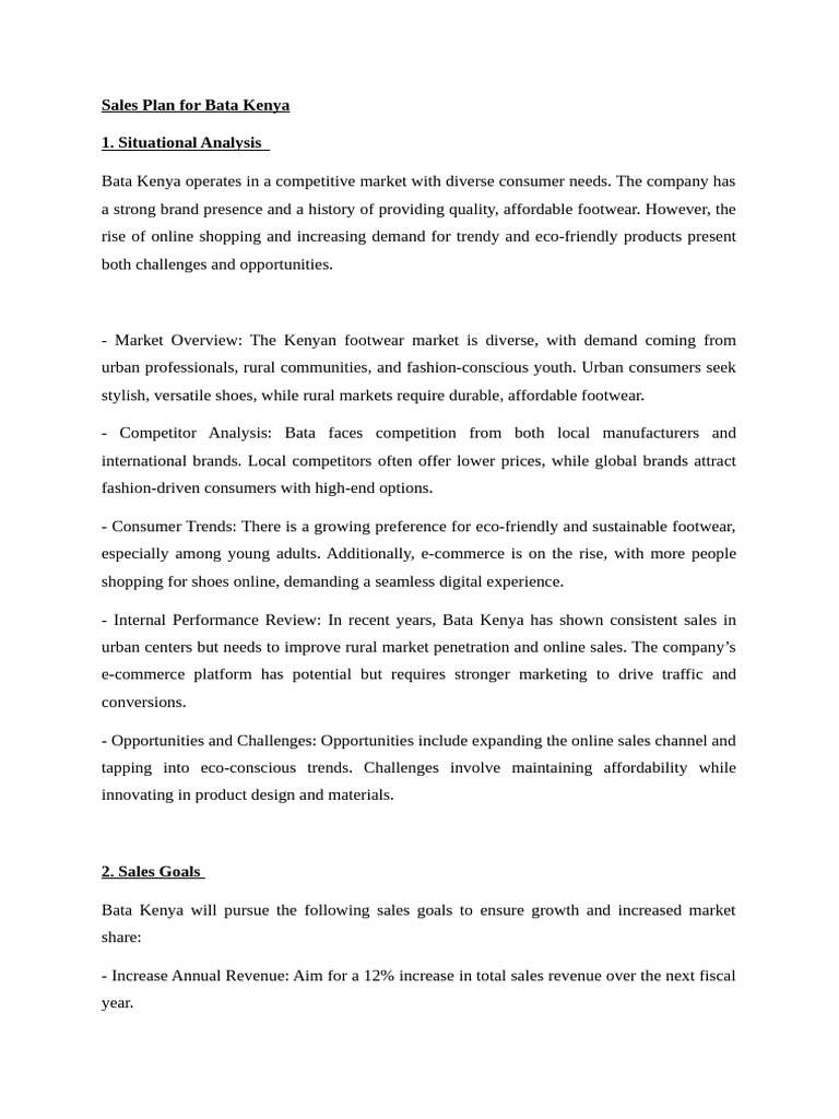 Bata Kenya Sales Strategy Overview | PDF | Marketing | Retail