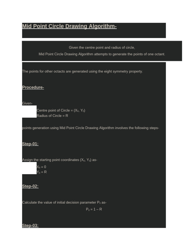 Mid Point Circle Drawing Algorithm | PDF