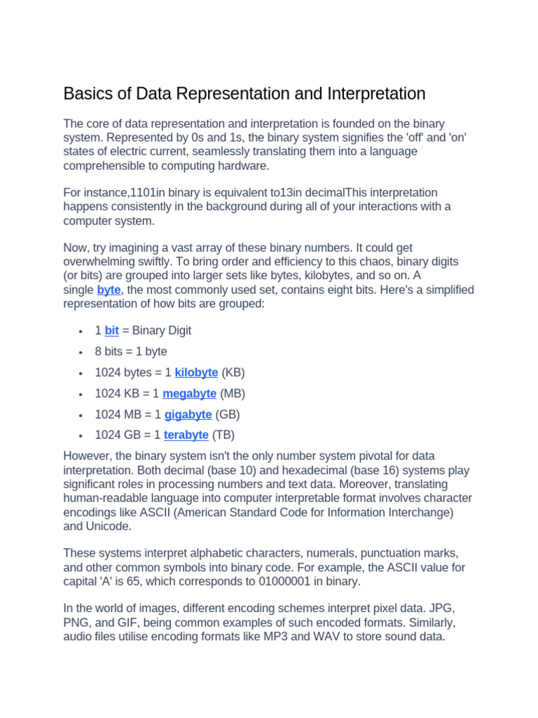 Basics of Data Representation and Interpretation | PDF | Conceptual Model | Byte