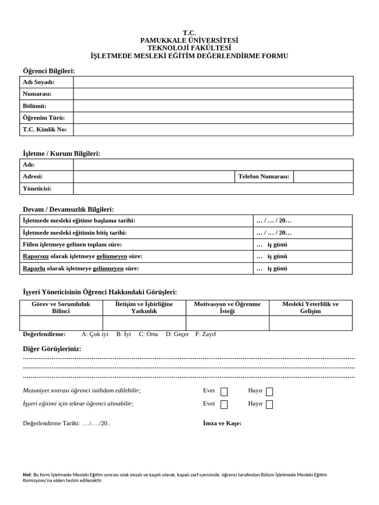 Ek-4 Değerlendirme Formu (Teknoloji Fakültesi İME) | PDF