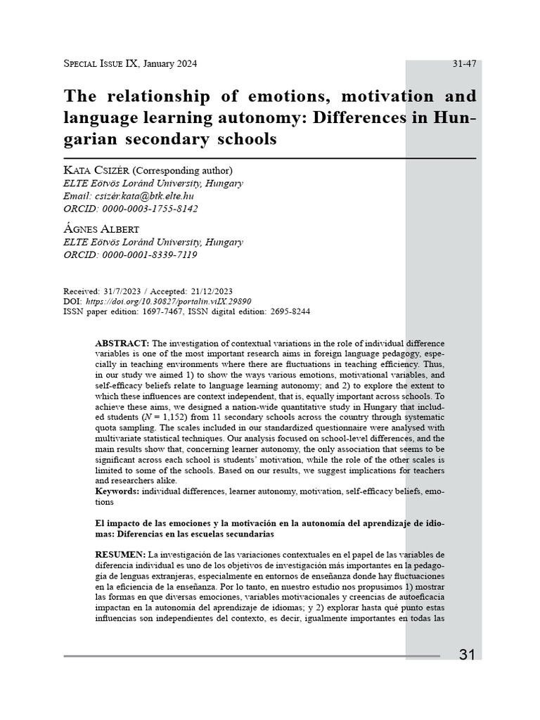 The Relationship of Emotions, Motivation and Language Learning Autonomy ...