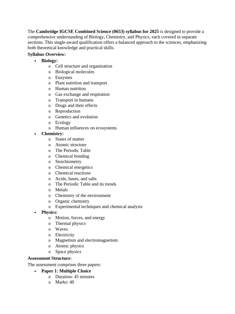 Cambridge IGCSE Combined Science 2025 | PDF