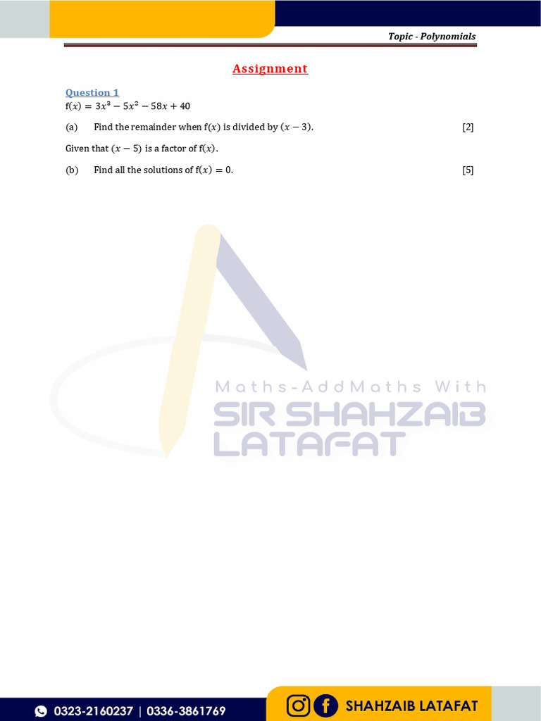 Assignment 3 - Polynomials | PDF | Factorization | Mathematics