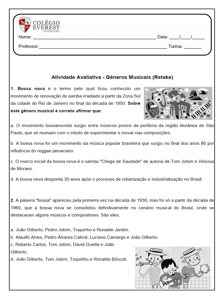 Atividade Avaliativa: Gêneros Musicais | PDF | Música pop | Música ...