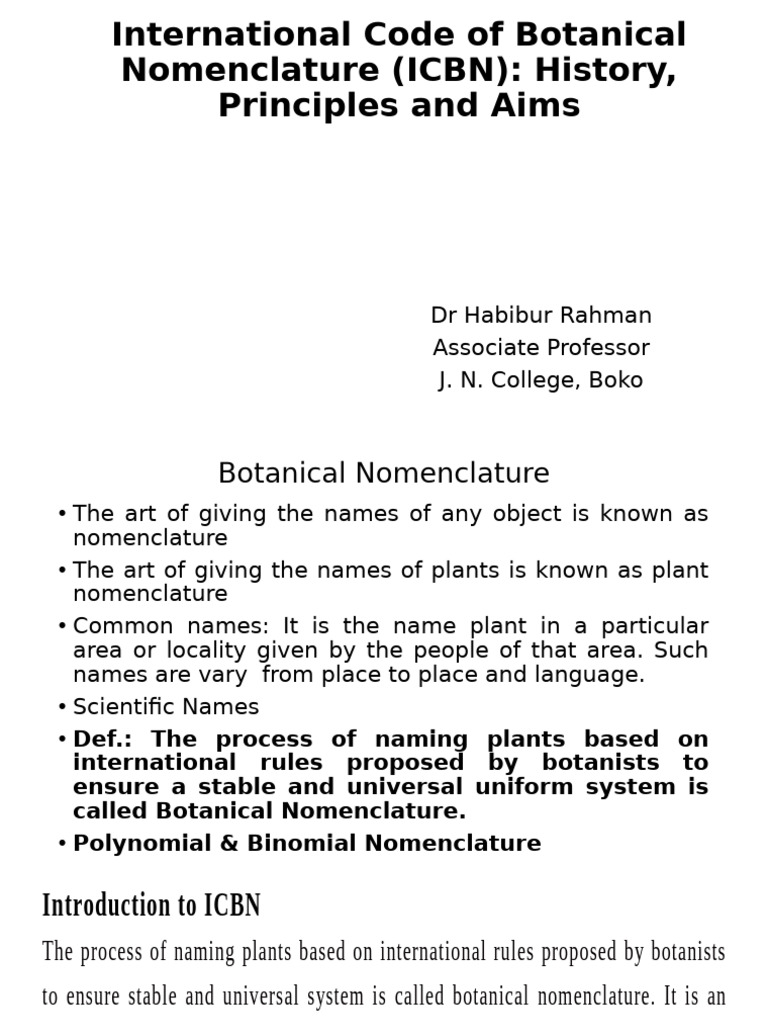 International Code of Botanical Nomenclature (ICBN) : History ...