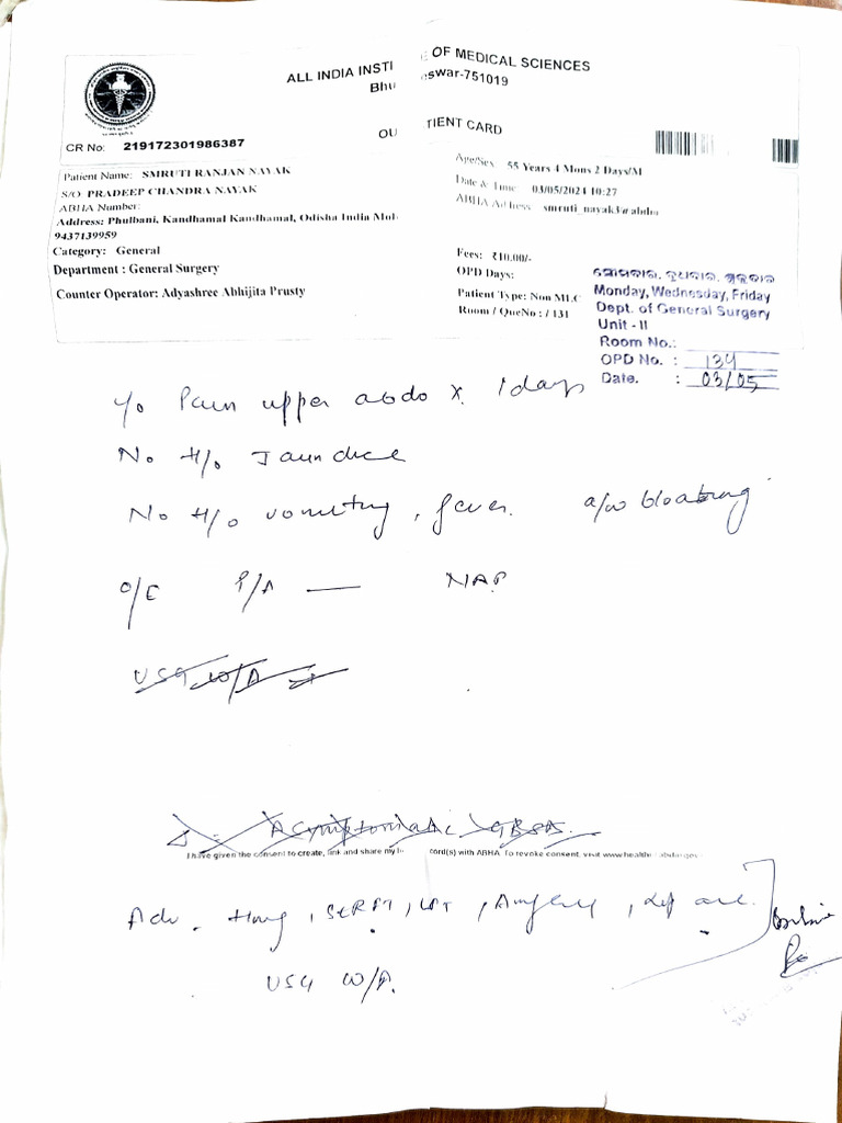 Patient Card for General Surgery OPD | PDF | Medical Specialties | Medicine