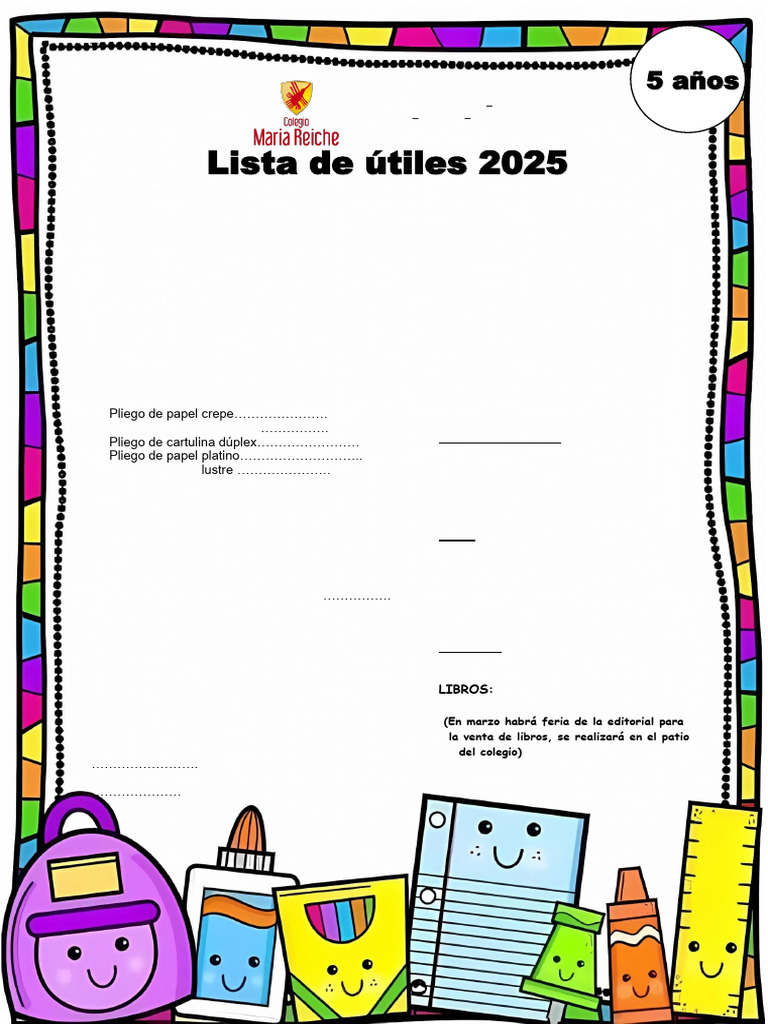 Lista de útiles escolares 2025 - 5 años | PDF | Productos de madera ...