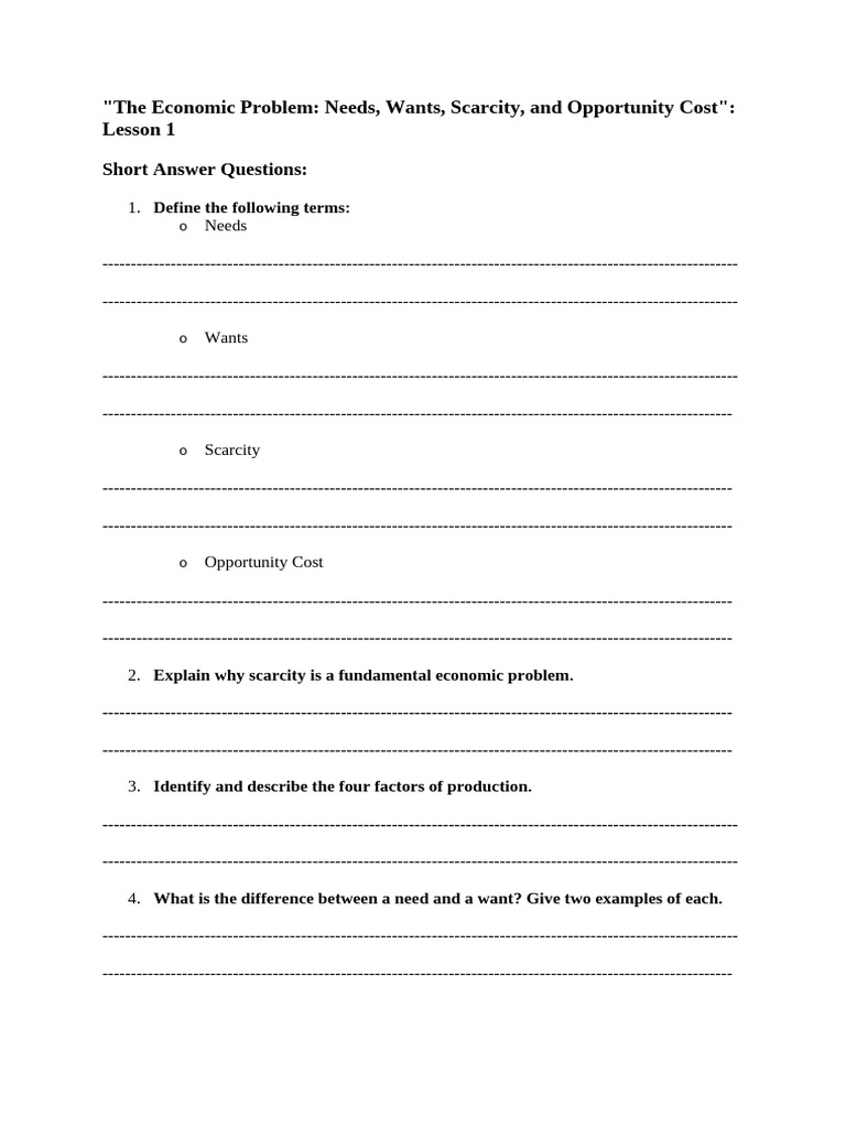 The Economic Problem - Q Lesson 1 | PDF | Opportunity Cost | Money