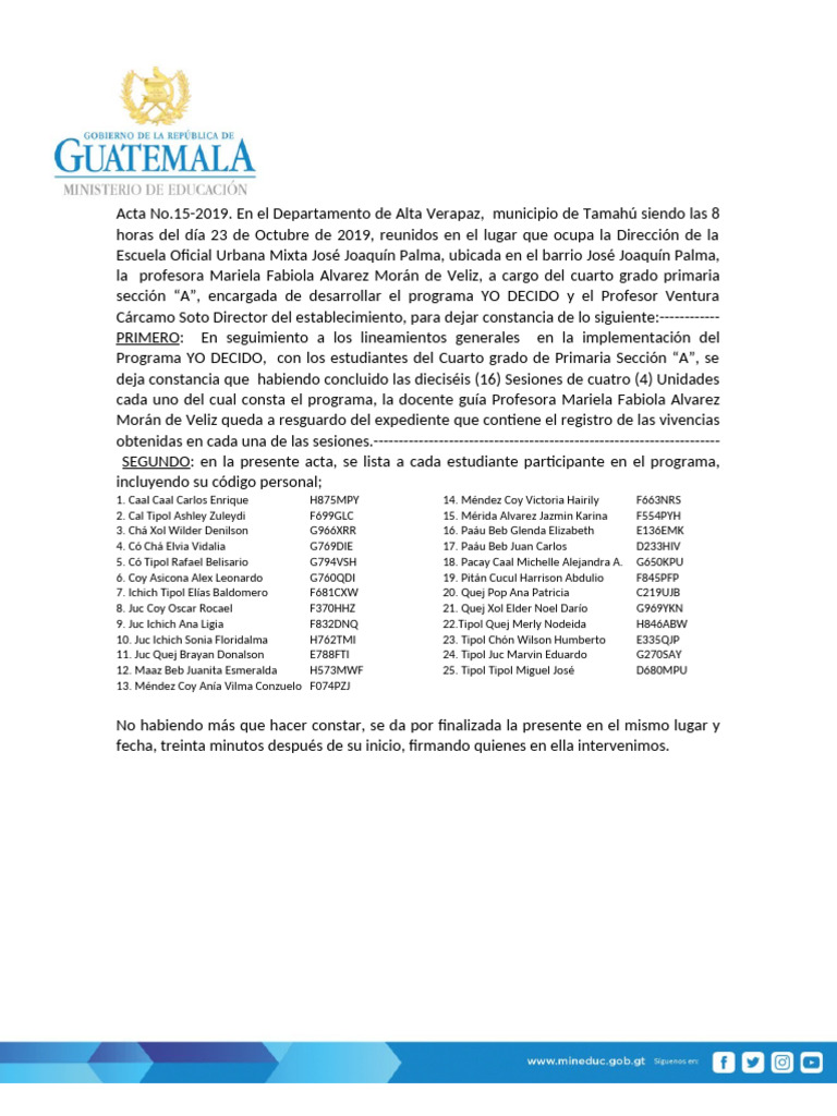 FORMATO DE ACTA Programa YO DECIDO | PDF