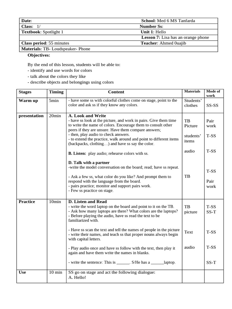 Lisa's Orange Phone Lesson Plan | PDF | Human Communication
