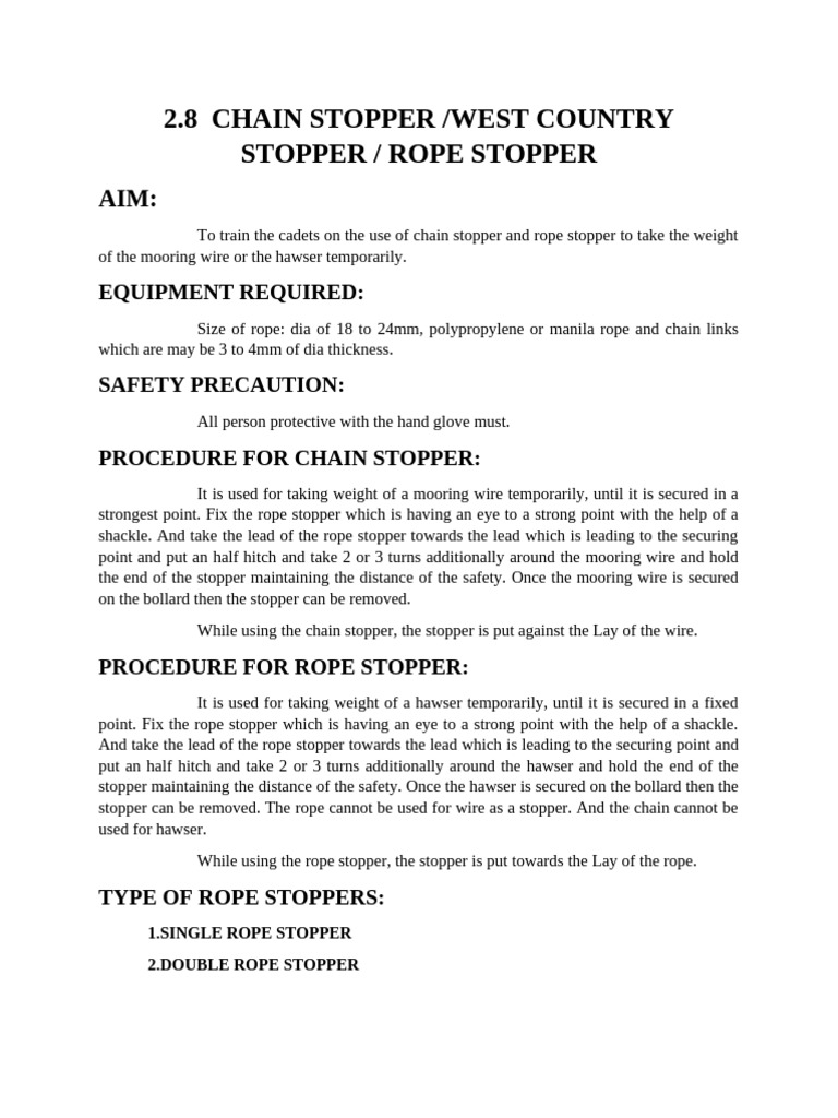 Chain and Rope Stopper Training Guide | PDF