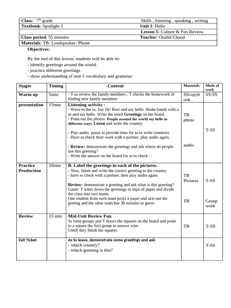 8- Unit 1 lesson5 Culture & fun review | PDF | Human Communication | Learning