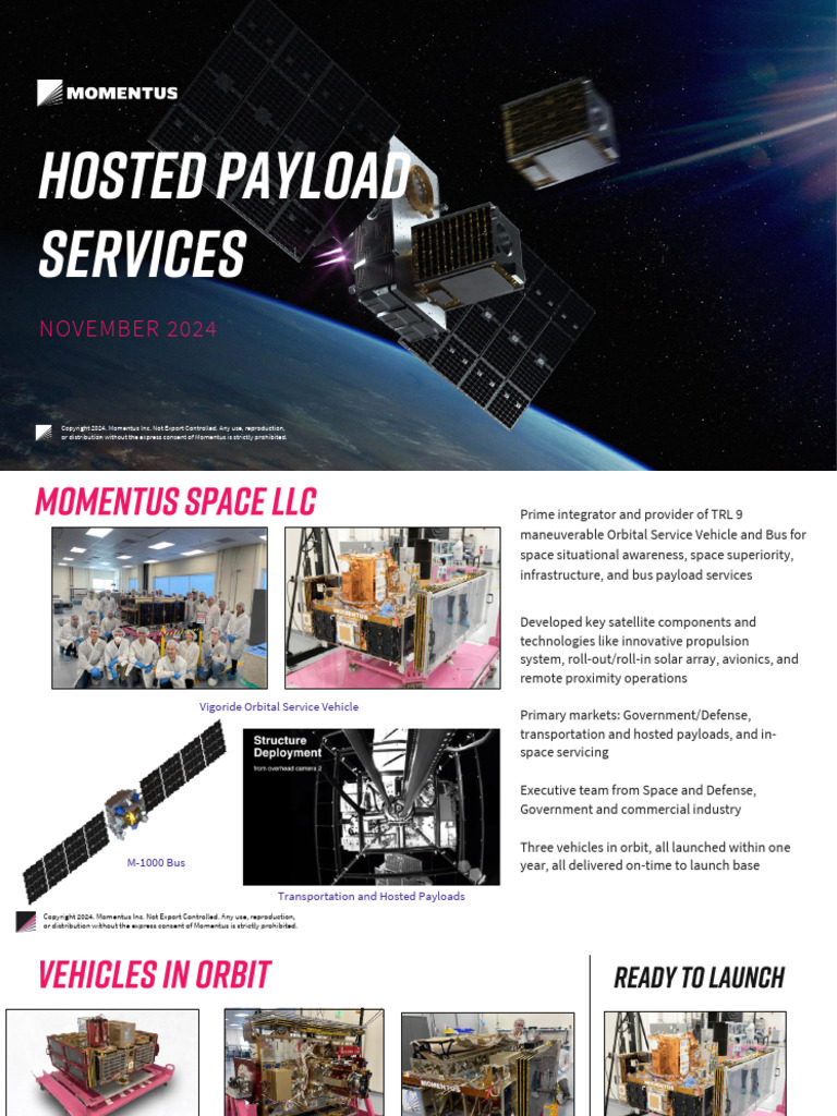 Momentus Hosted Payload Overview Nov2024 | PDF | Flight | Space Industry