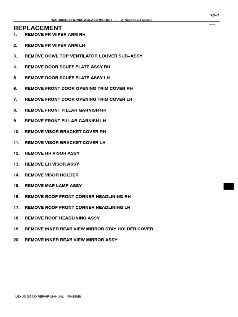 SC430 Windshield Replacement Guide | PDF | Glasses | Rivet