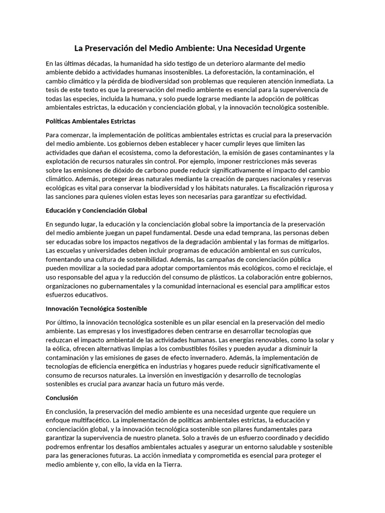 Preservación Urgente del Medio Ambiente | PDF | Sustentabilidad ...